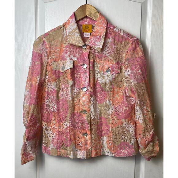 Ruby Rd. | Tops | Ruby Rd Pink Beige White Floral Cutout Roll Tab ...